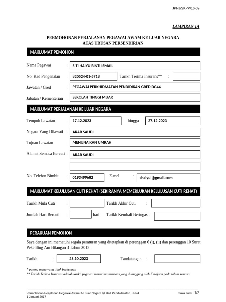 Borang JPNJ SKPP 16 09 Lampiran 1a 1B | PDF