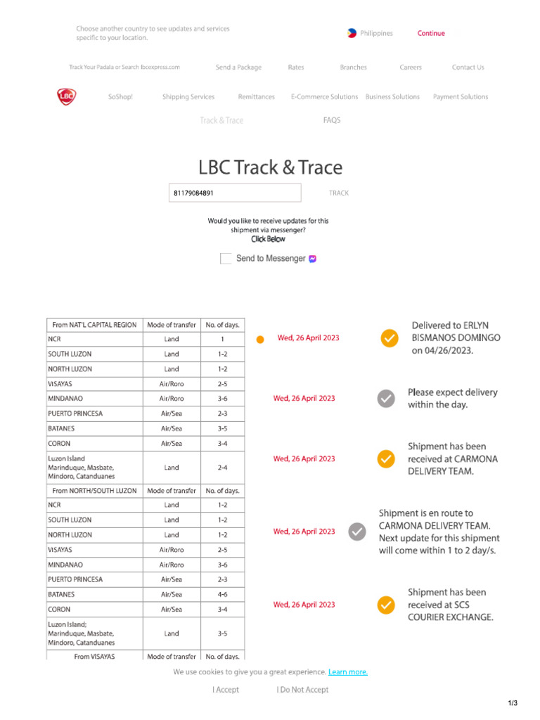 LBC Receipt of NTEPS - Erlyn Domingo | PDF