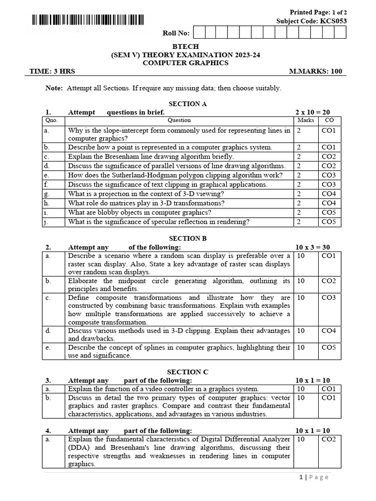 KCS053 Computer Graphics 23 | PDF | Graphics | Computer Graphics