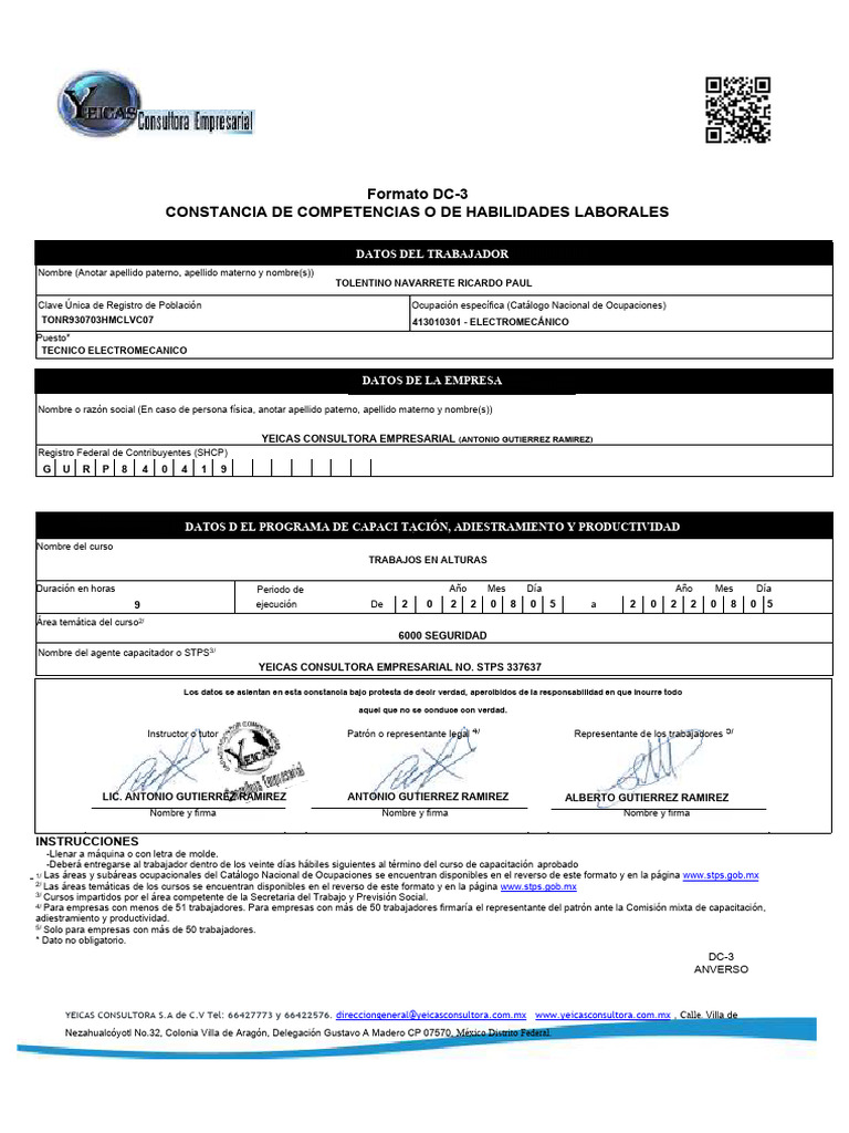 DC3 - Anverso RICARDO ALTURAS | PDF