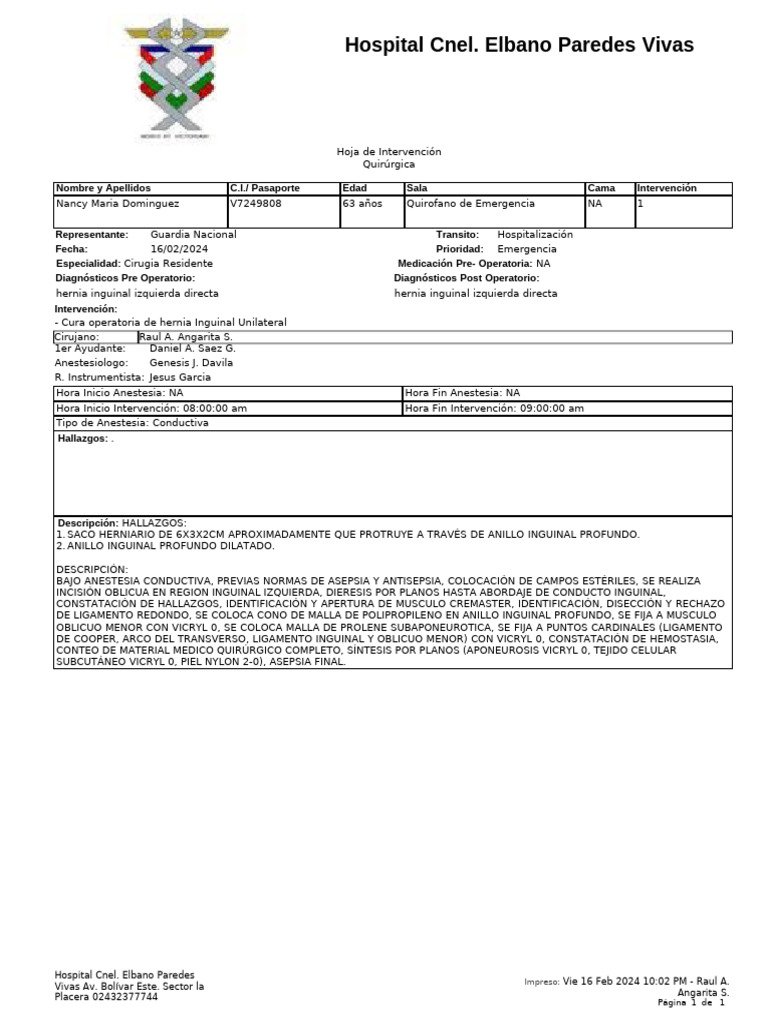 Nota de Nacy | PDF | Cirugía | Especialidades Medicas