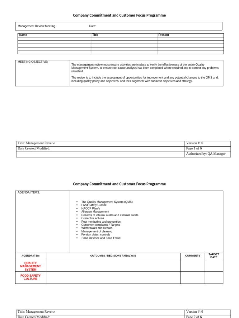 Management Review Template v6 | PDF | Business