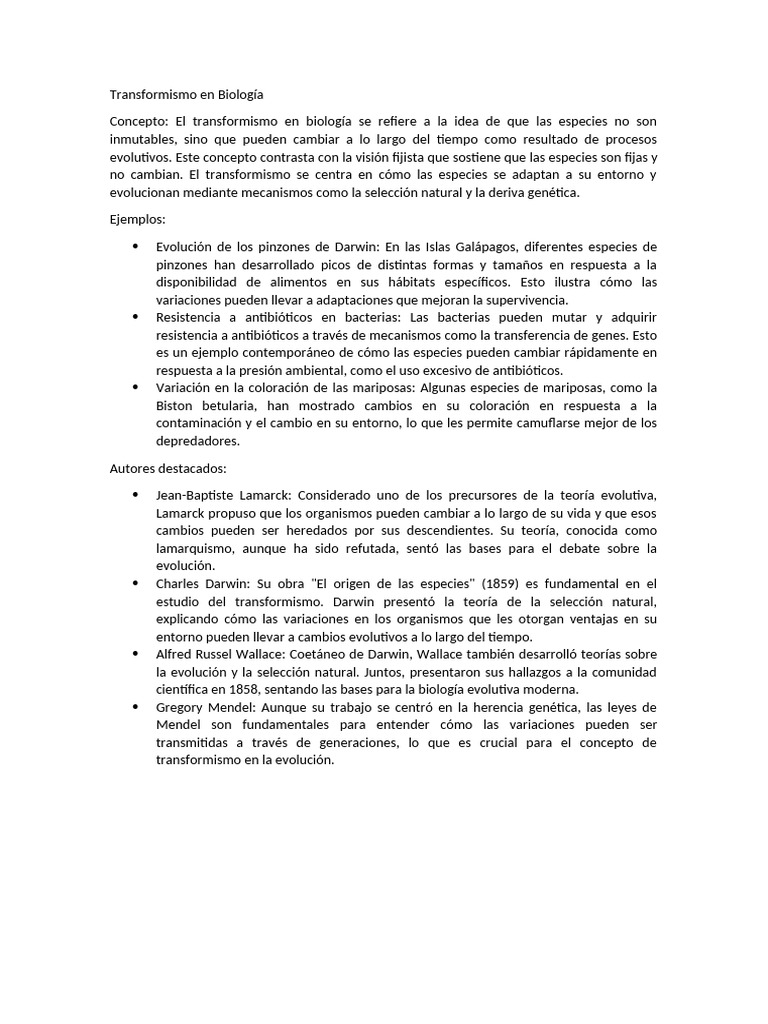 Transformismo | PDF | Evolución | Seleccion natural
