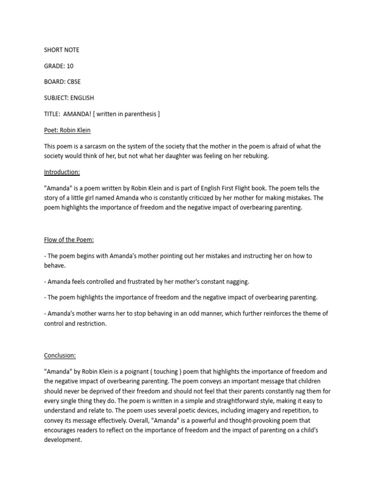 Repetition and Freedom in "Amanda" | PDF | Poetry