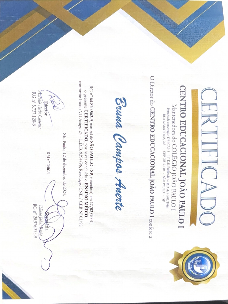 Certificado de conclusão do ensino médio | PDF