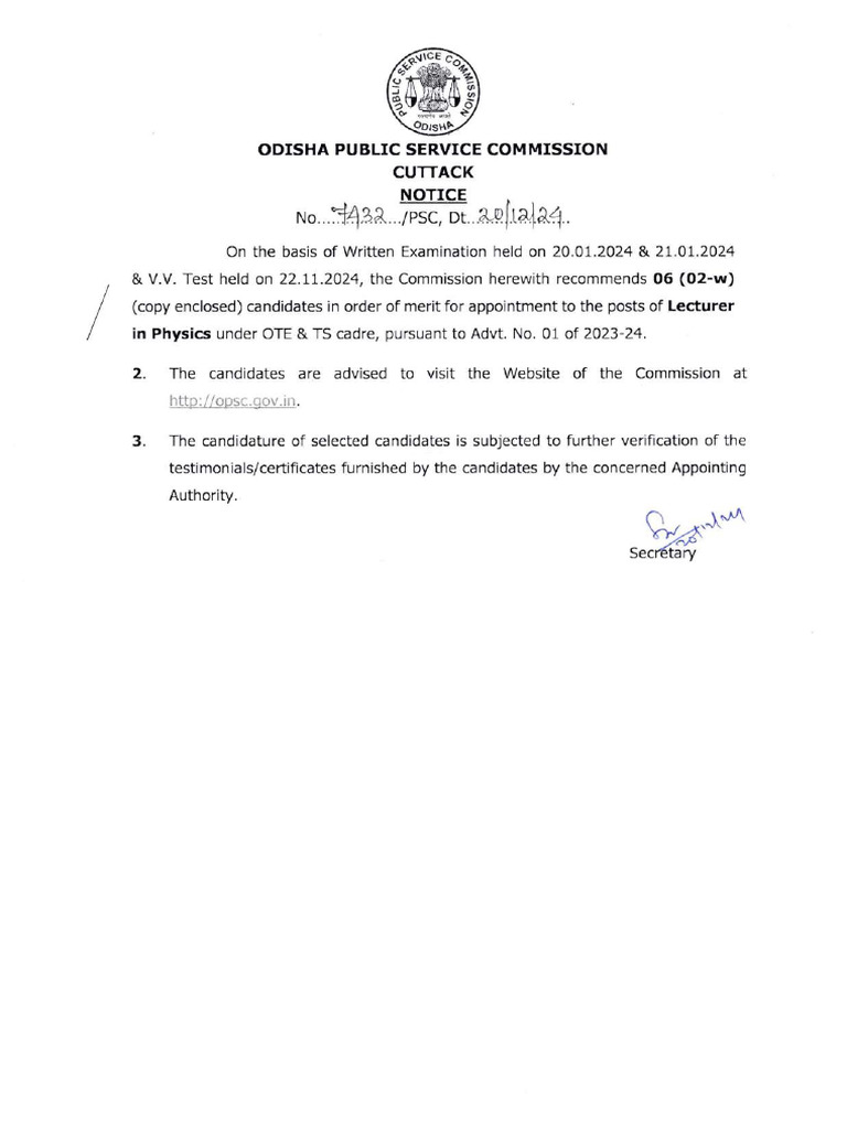 OTETS Result Physics | PDF