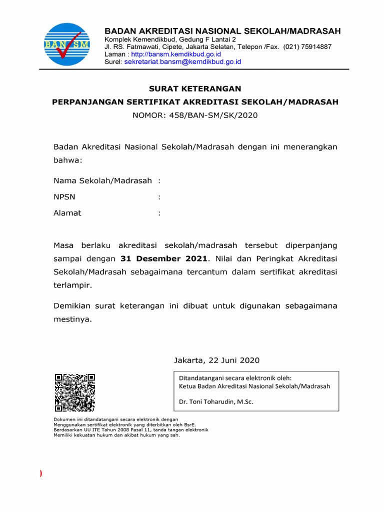Sertifikat - Perpanjangan - Akred SMP | PDF