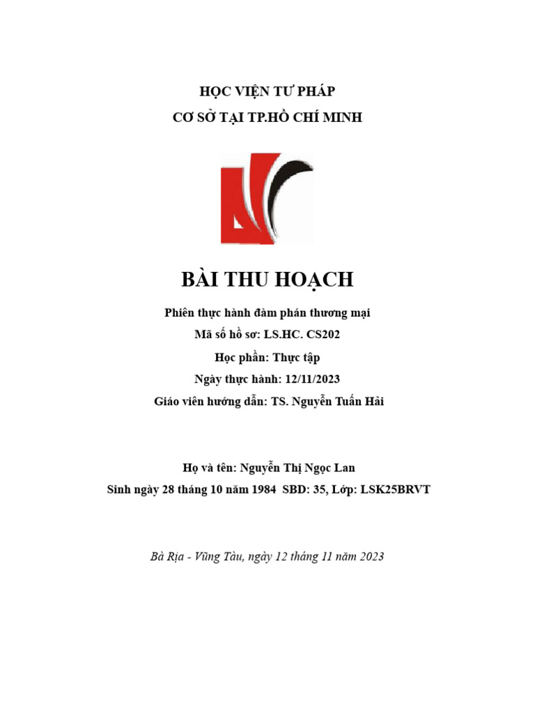 Bai Thu Hoach Phien Thuc Hanh Dam Phan Thuong Mai 687 | PDF