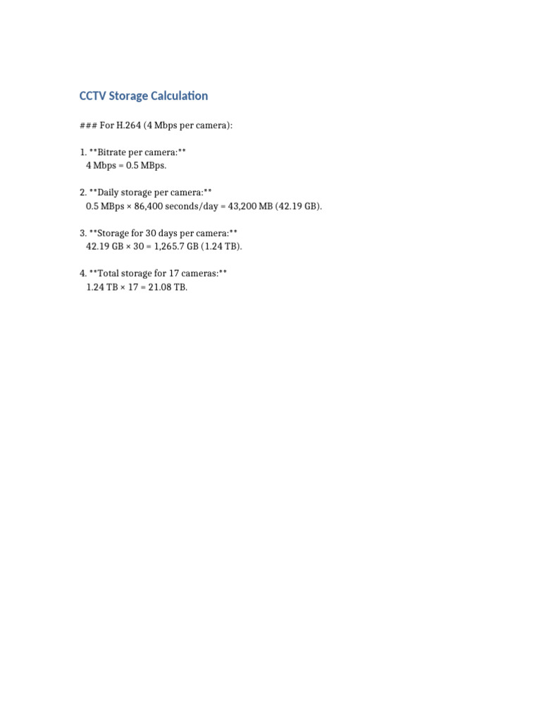 CCTV Storage Calculation | PDF