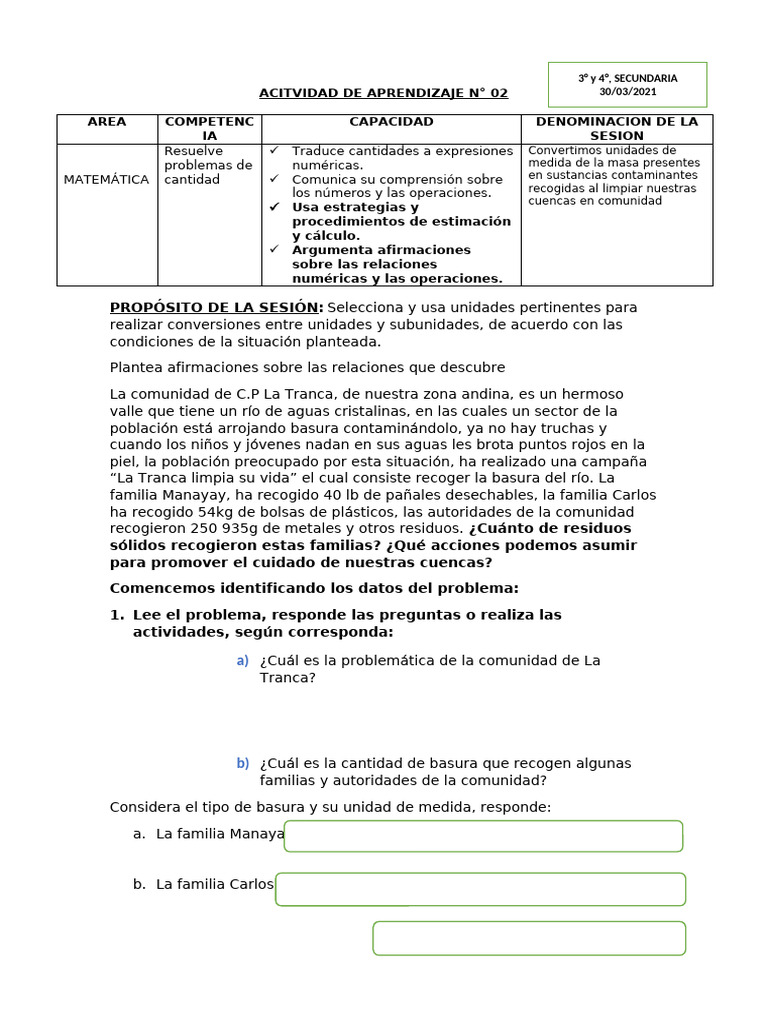 ACTIVIDAD 1 (3° y 4°) | PDF | Masa | Peso