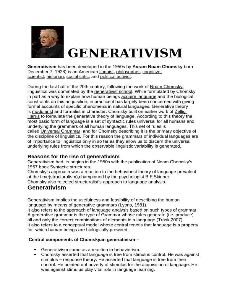 Generativism | PDF | Noam Chomsky | Linguistics