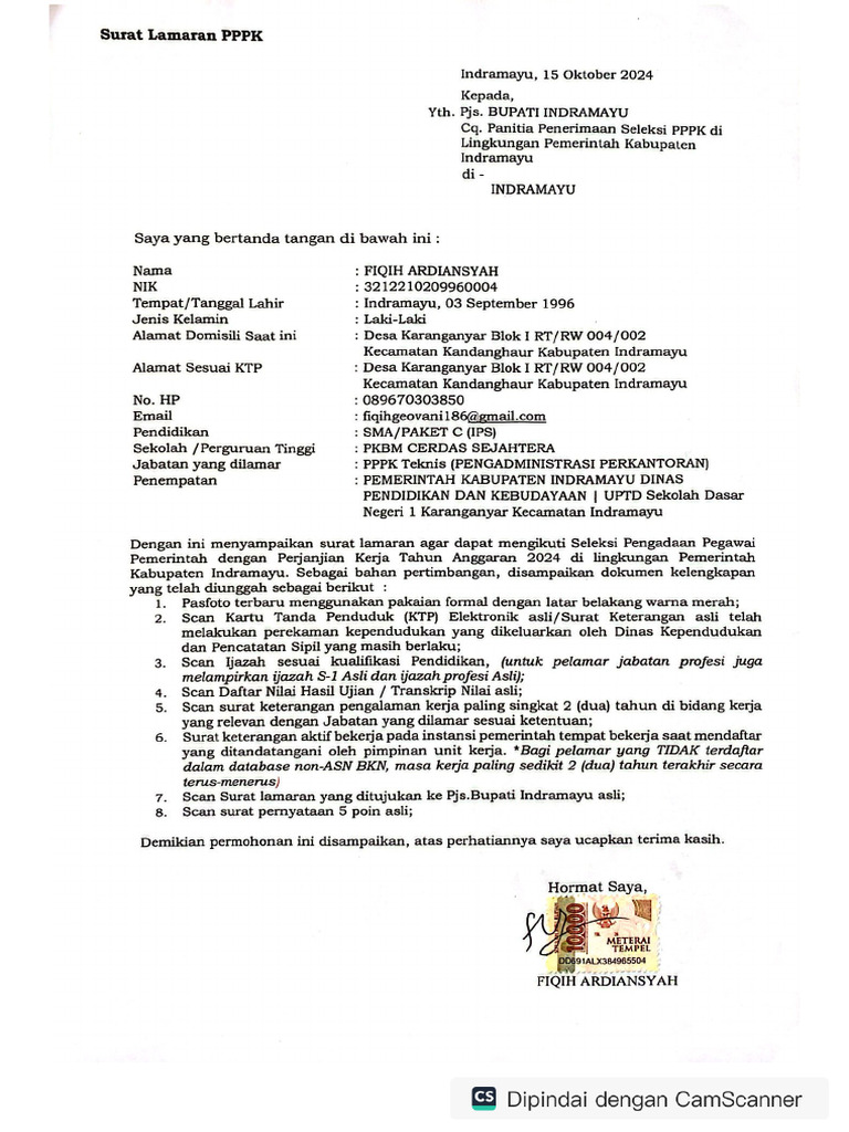 Format Lamaran P3K | PDF