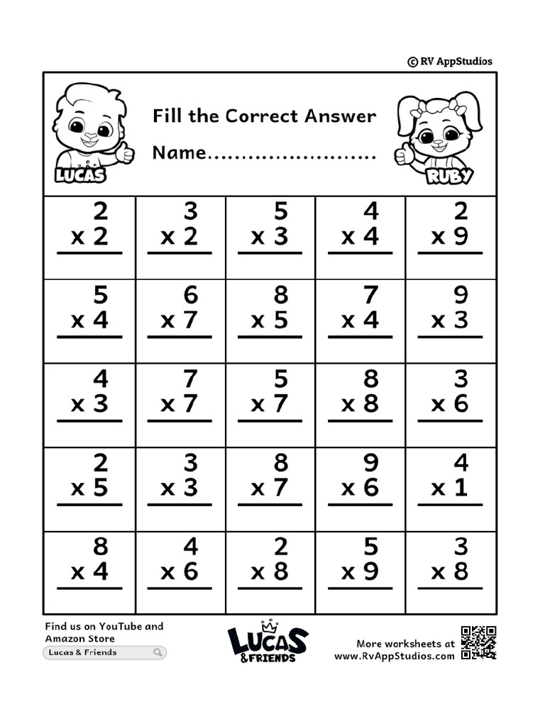 140 Free Printable Worksheets For Kids Multiplication Practice ...