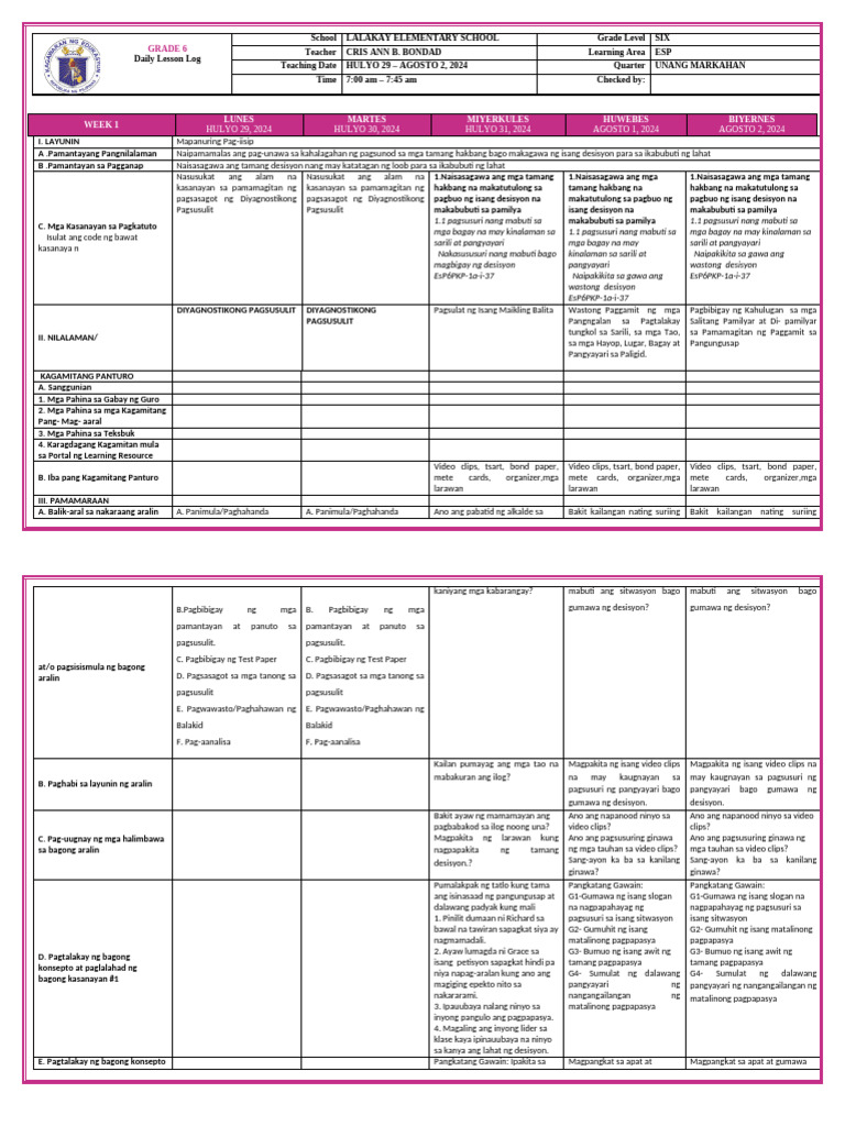 Q1 Week1 DLL Esp6 | PDF