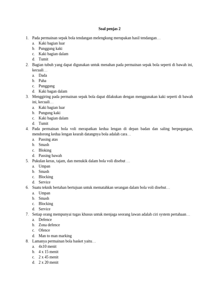 Soal Penjas 2 | PDF