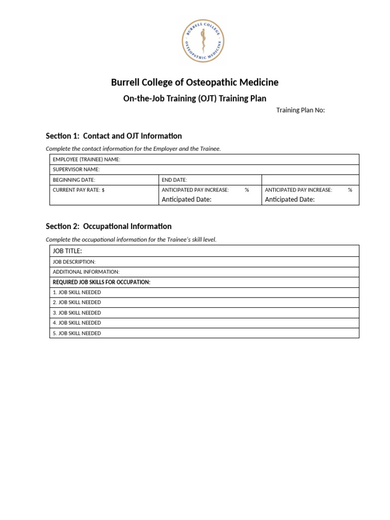 Ojt Training Plan - Form | PDF | Employment | Behavior Modification