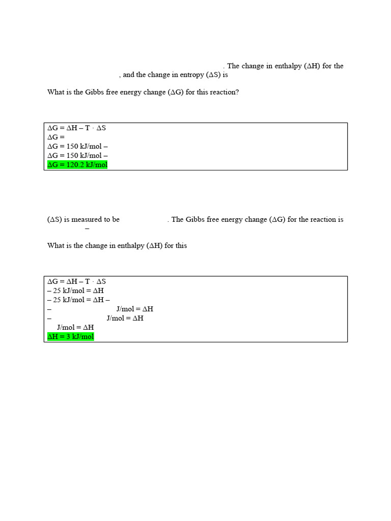 Answer Key | PDF | Gibbs Free Energy | Thermodynamics