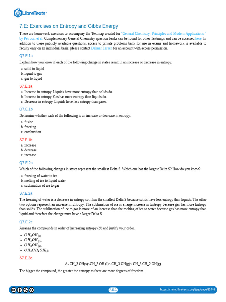 Entropy and Gibbs Energy Exercises | PDF | Entropy | Liquids