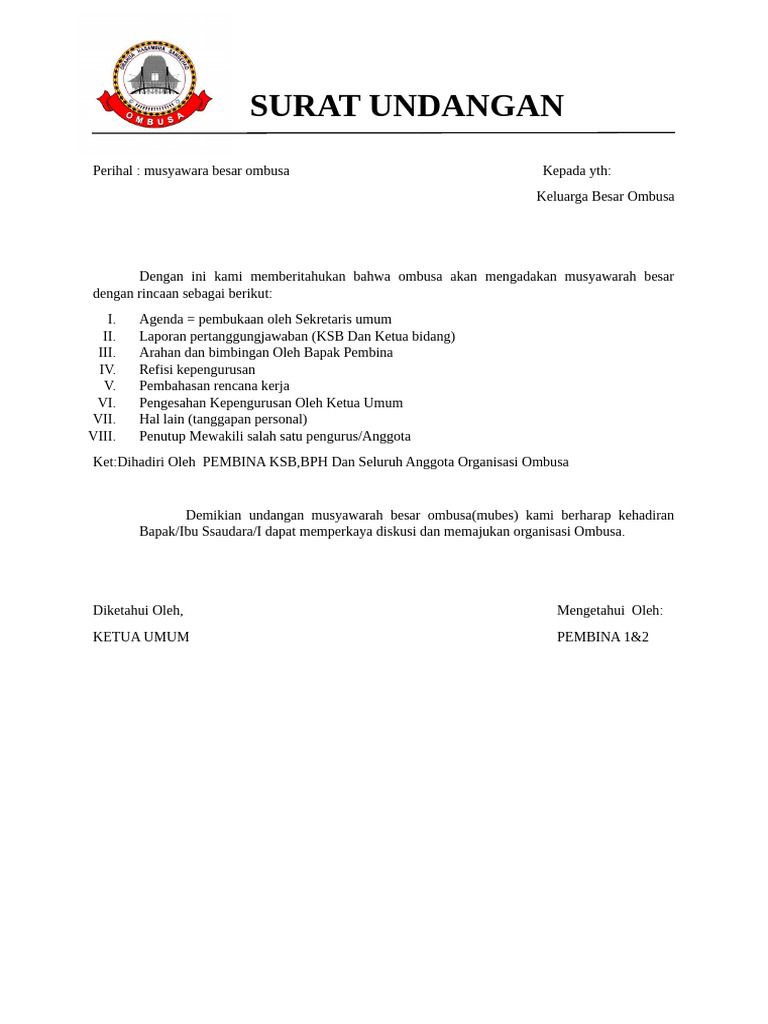 SURAT UNDANGAN MUBES OMBUSA | PDF