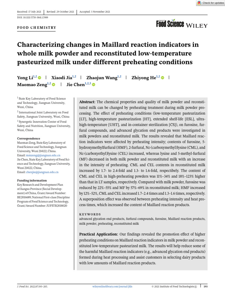 Maillard Reaction in Milk Powder Processing | PDF | Milk | High ...