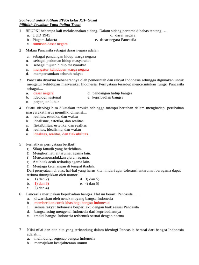 Soal Latihan PKN Kelas XII Semester Gasa | PDF