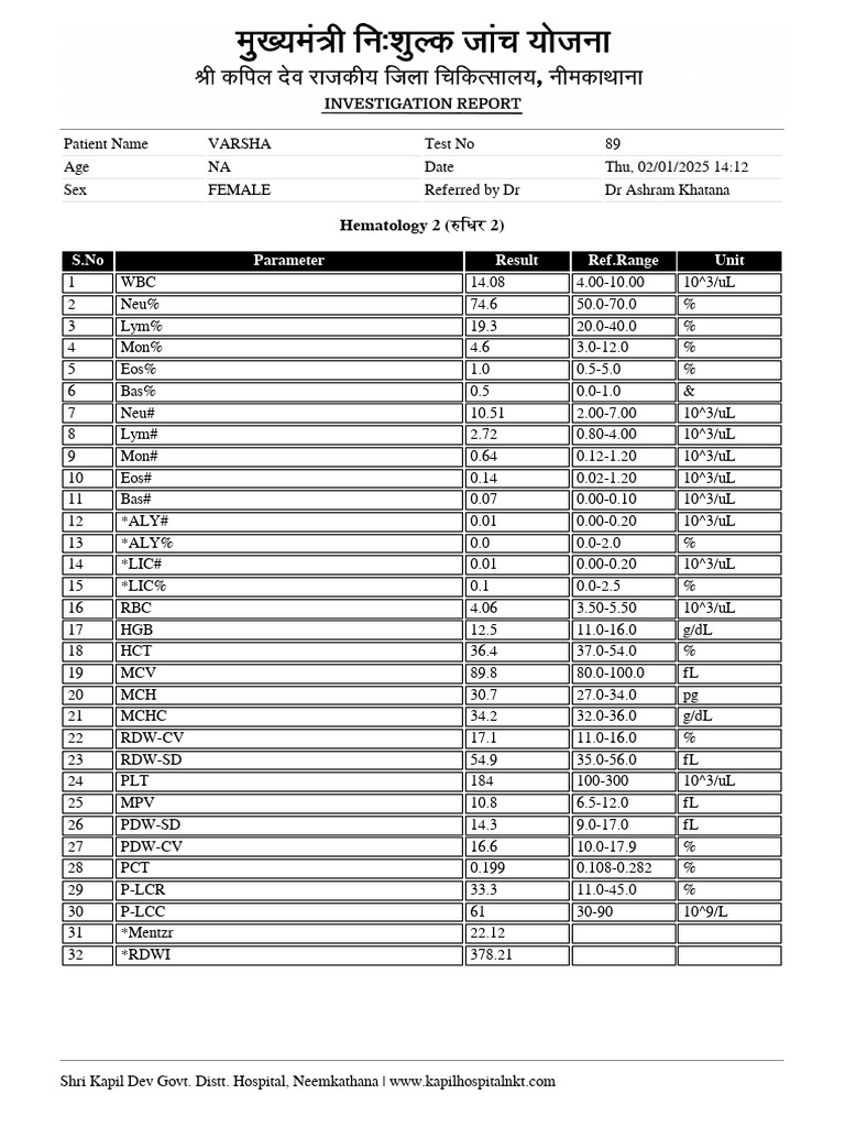 Report VARSHA Hematology 2 89 | PDF
