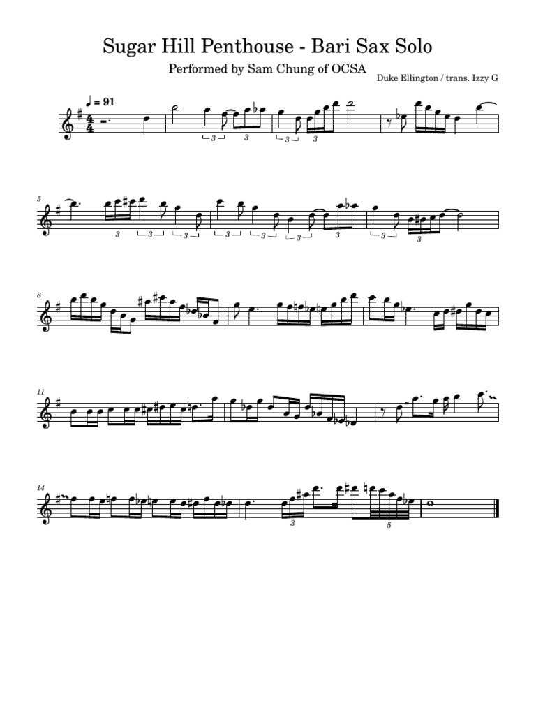Sugar Hill Penthouse Duke Ellington Bari Sax Solo | PDF