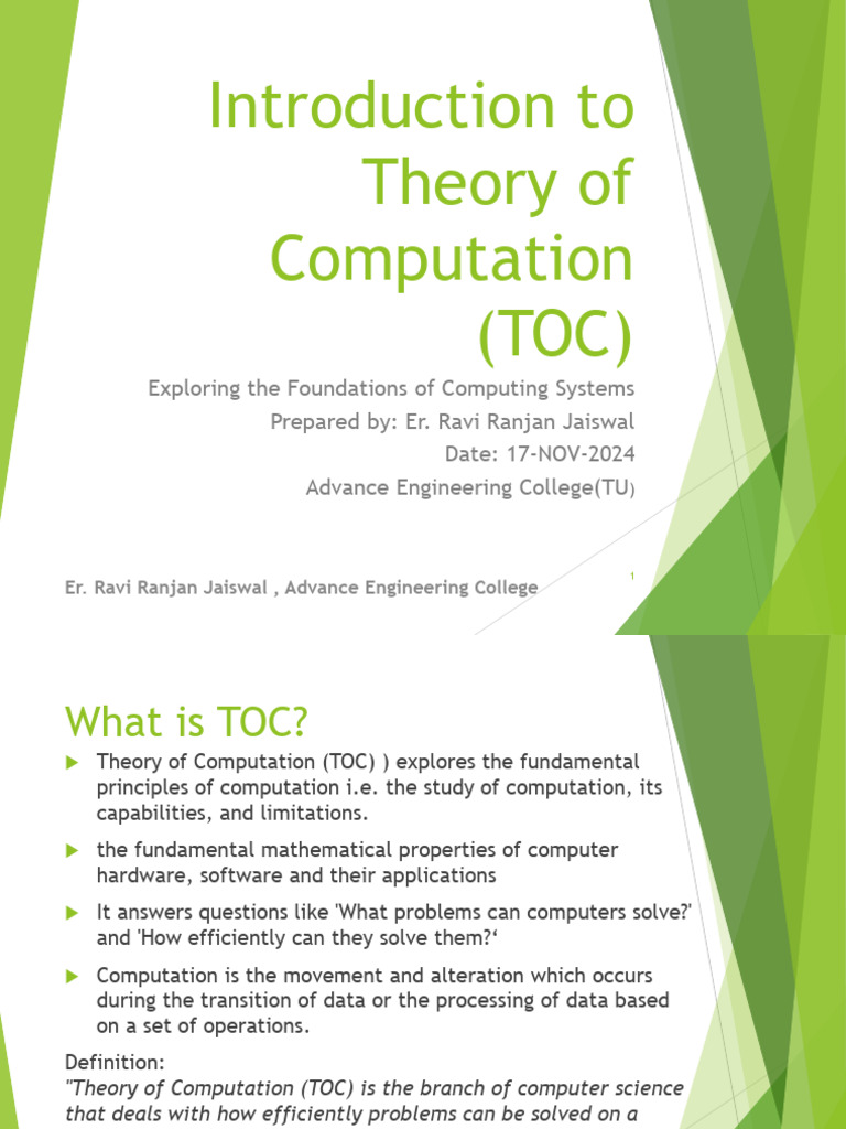 1toc Introduction Presentation Pdf Theory Of Computation Computational Complexity Theory