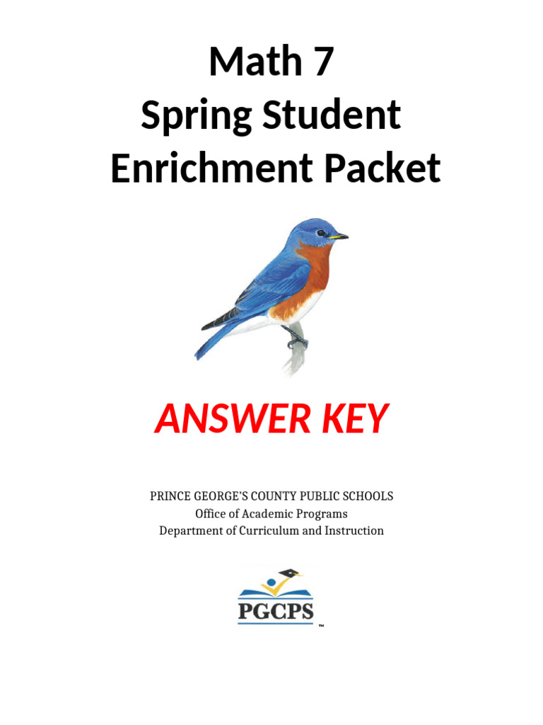 Grade 7 Math Spring Student Enrichment Packet Answer Key | PDF