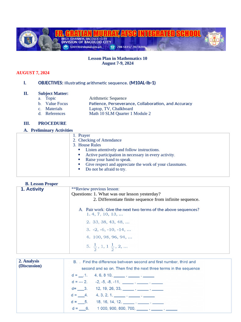 Math 10: Arithmetic Sequences | PDF | Mean | Mathematics