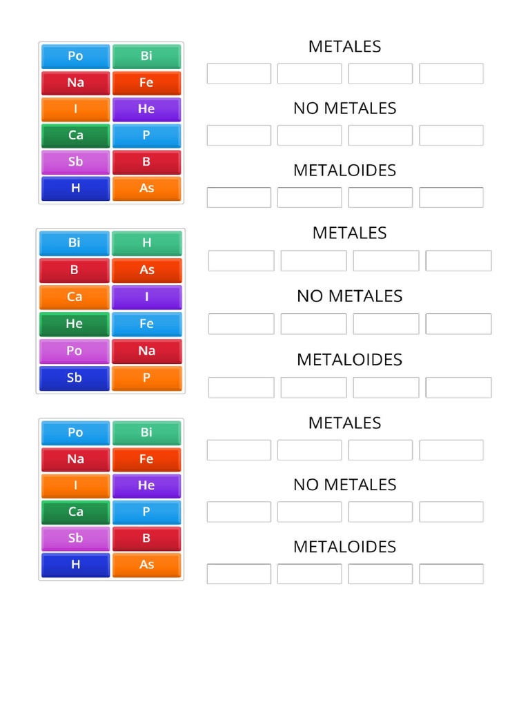 Actividad Metales, No Metales, Metaloides | PDF