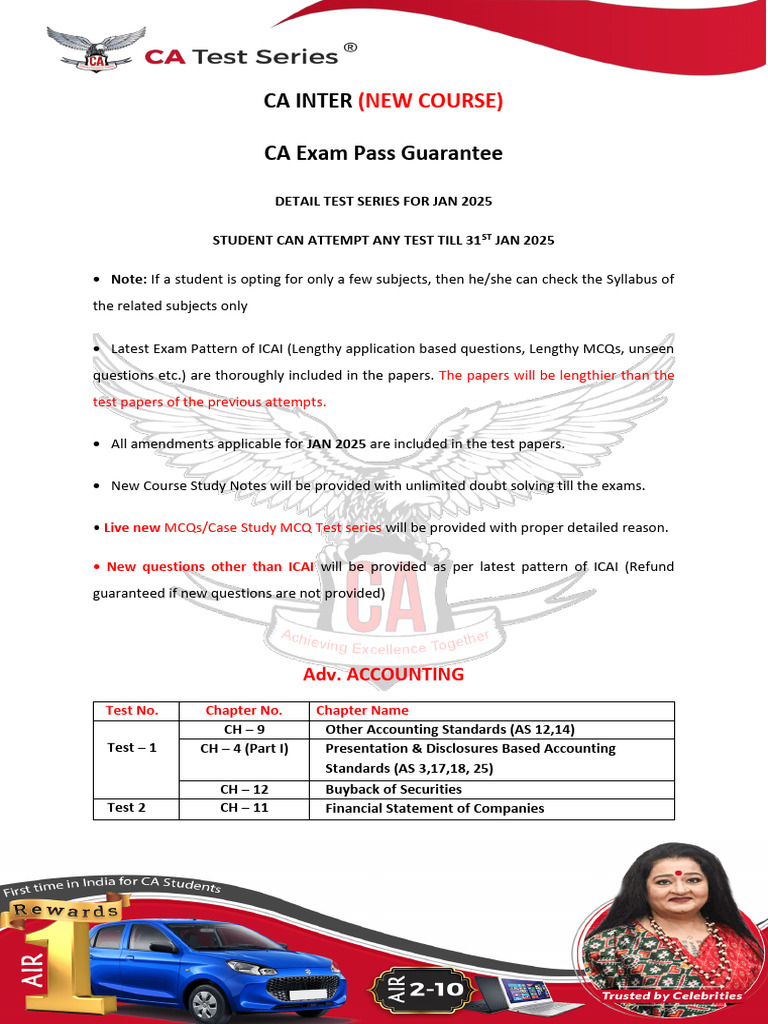 CA Inter Pass Guarantee Detail Test Series Unscheduled Jan 2025 ...