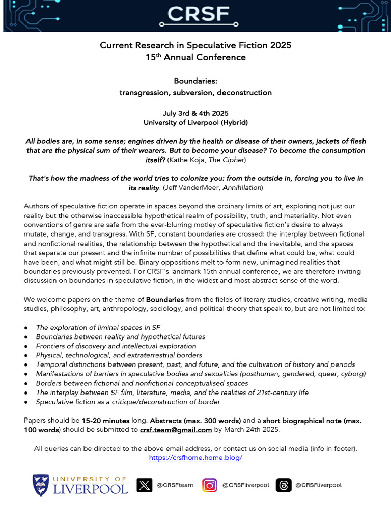 crsf-2025-cfp | PDF | Reality | Speculative Fiction