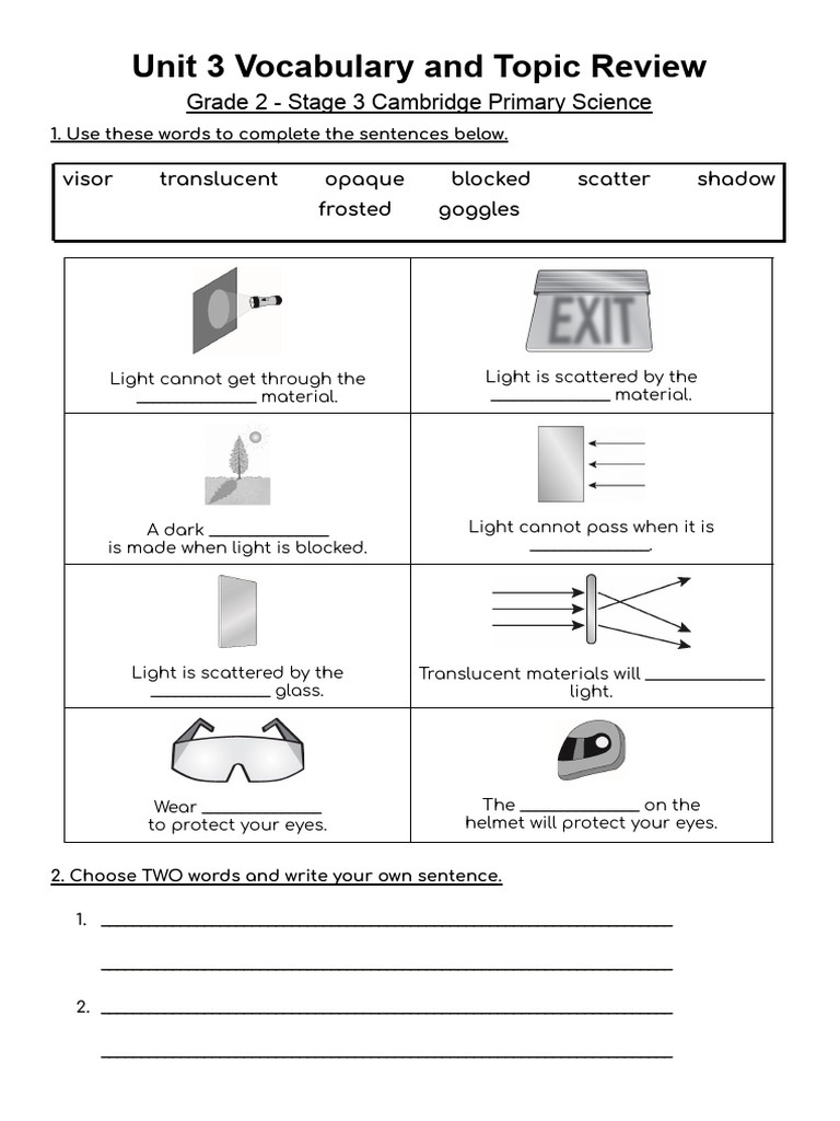 Grade 2 Science Vocabulary Review | PDF | Shadow | Sky
