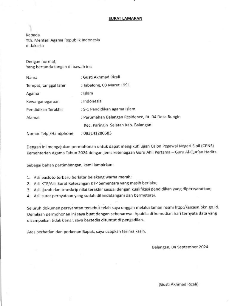 SURAT LAMARAN FIX | PDF