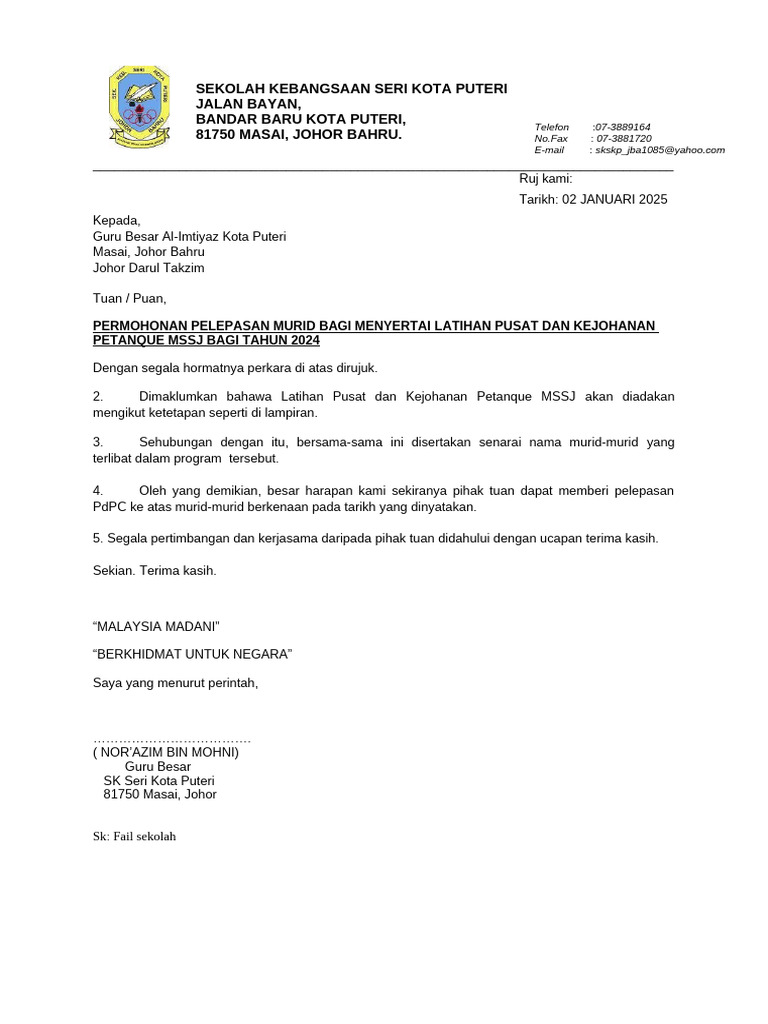 Contoh Surat Pelepasan Sekolah Agama | PDF