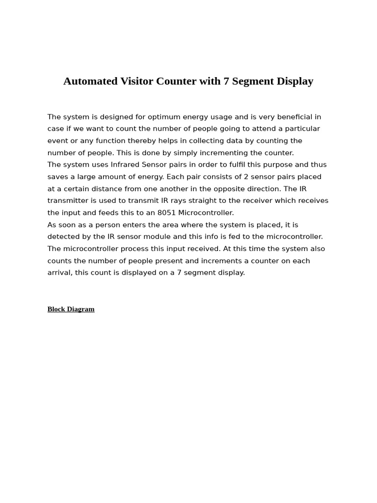 Automated Visitor Counter With 7 Segment Display: Block Diagram | PDF
