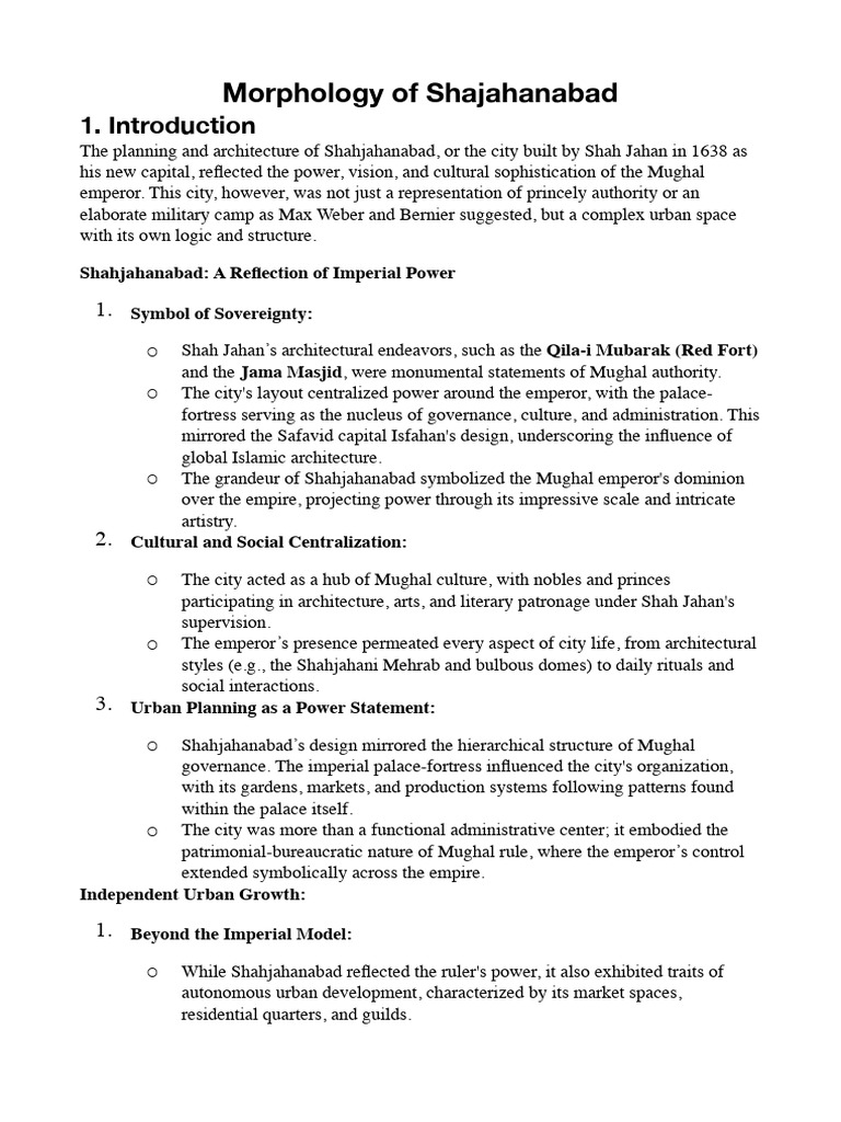 Morphology of Shajahanabad | PDF | Mughal Empire