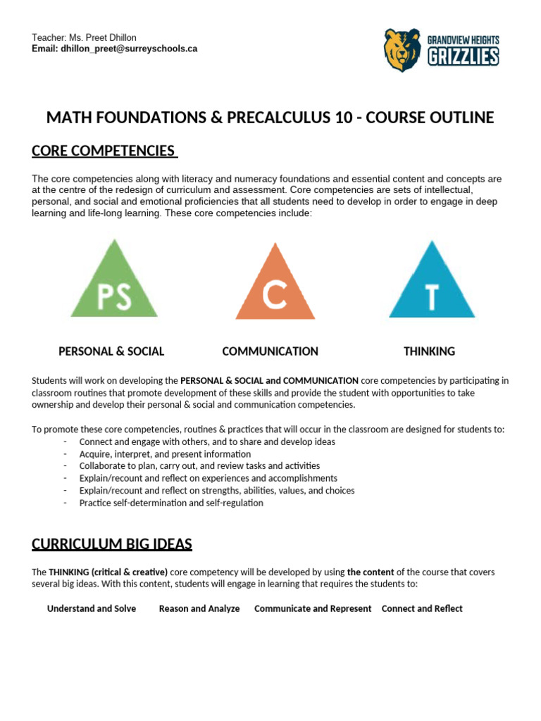 Math Foundations & Precalculus 10 Outline | PDF | Trigonometric Functions | Polynomial
