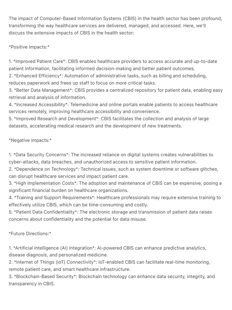 The Impact of Computer-Based Information Systems (CBIS) in The Health ...