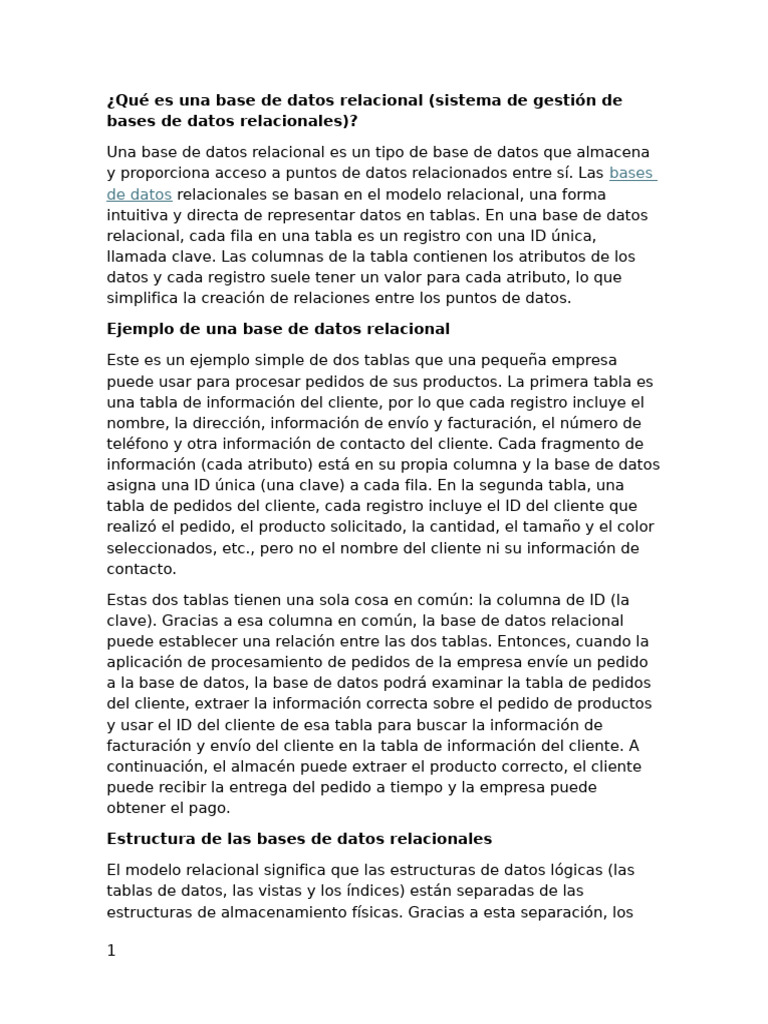 Qué Es Una Base de Datos Relacional | PDF | Bases de datos | Base de ...