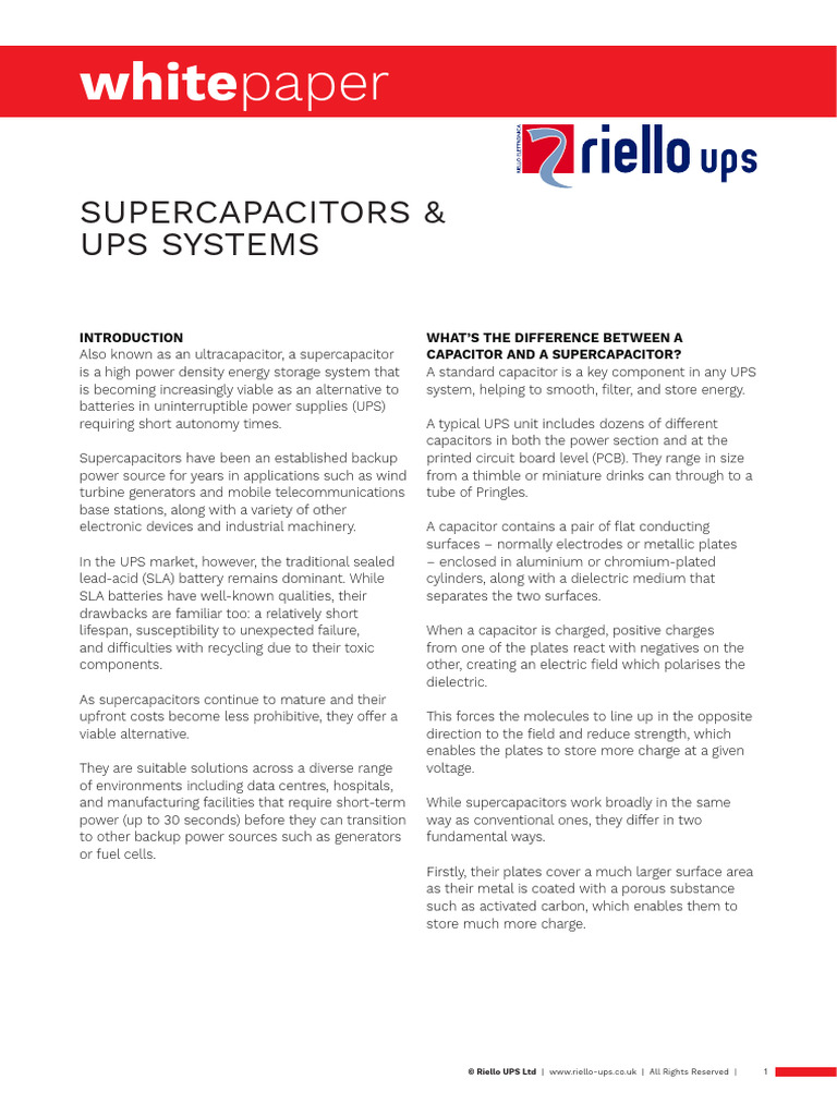 Supercapacitors in UPS Systems Explained | PDF | Capacitor ...