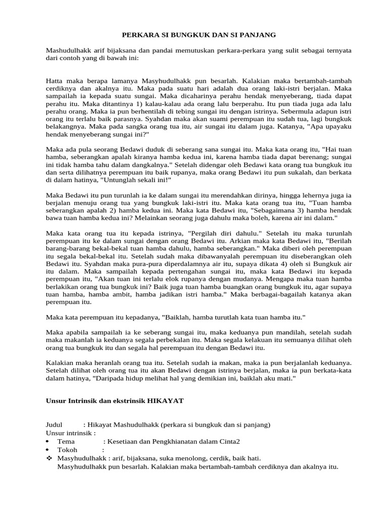 Contoh Hikayat Perkara Si Bungkuk Dan Si Panjang | PDF