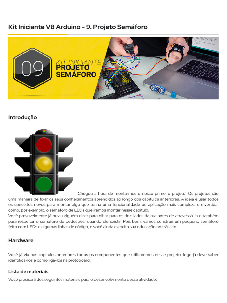 Kit Iniciante V8 Arduino - 9. Projeto Semáforo - Tutoriais - RoboCore | PDF | Arduino | Diodo ...