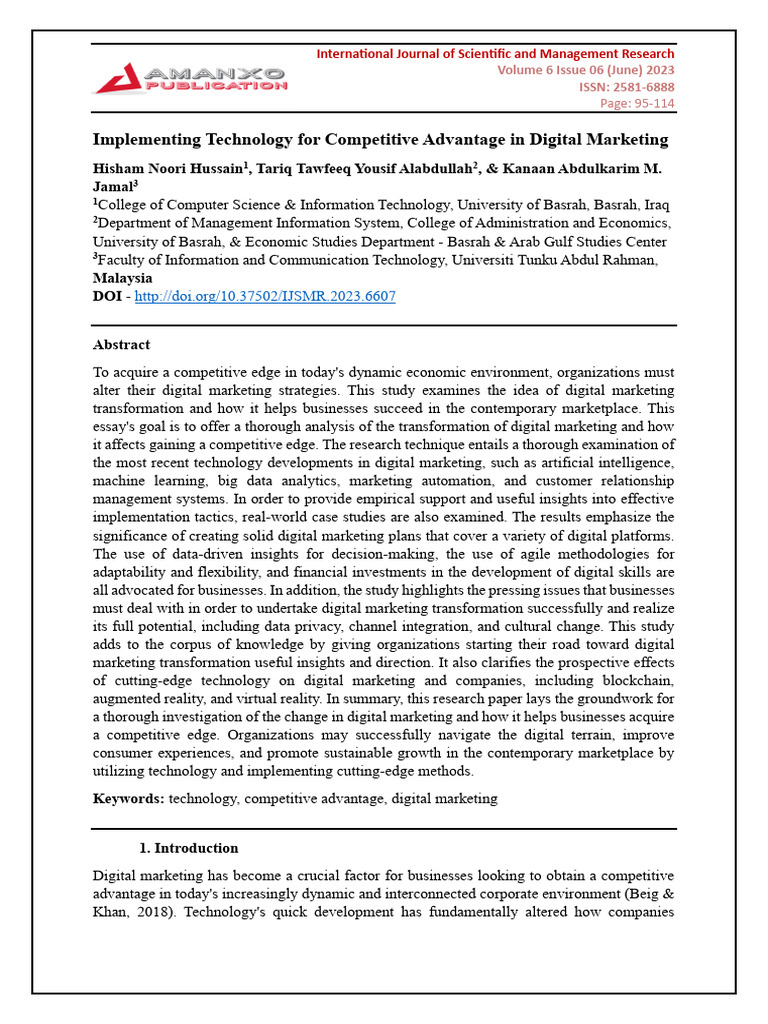 Implementing Technology For Competitive Advantage in Digital Marketing | PDF | Digital Marketing ...