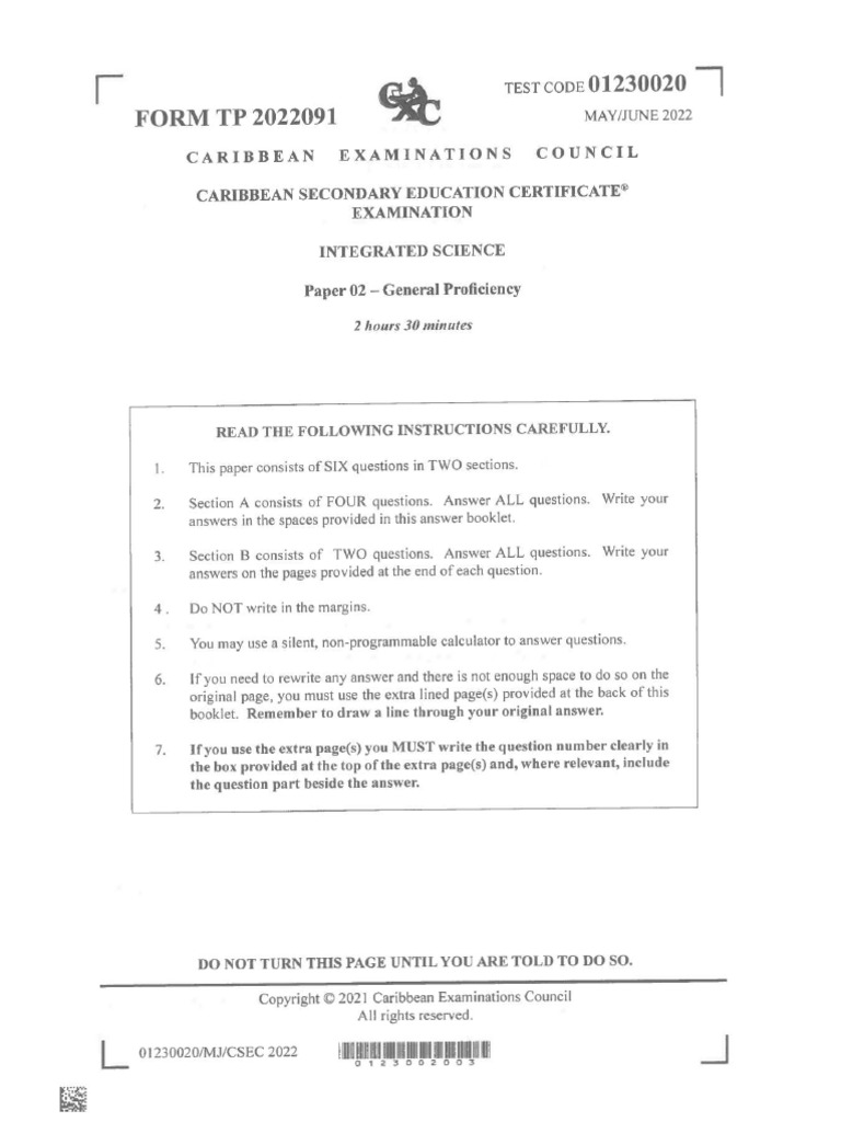 CSEC Integrated Science June Paper 2 2022 | PDF