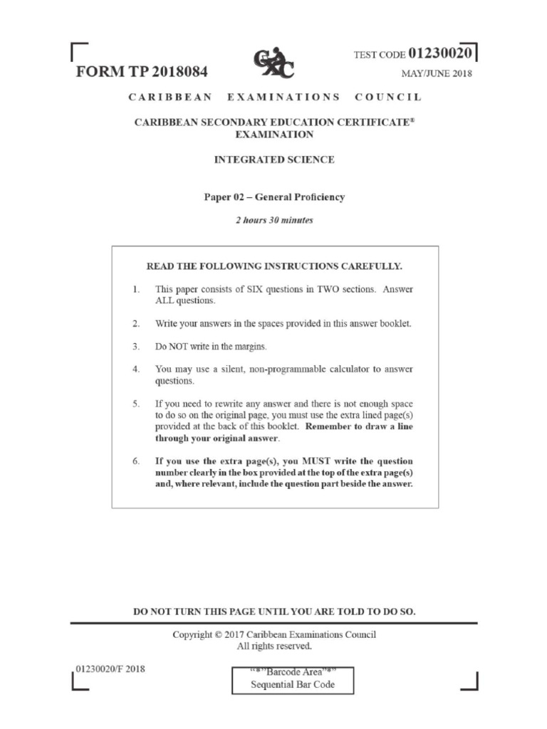 CSEC Integrated Science June Paper 2 2018 | PDF