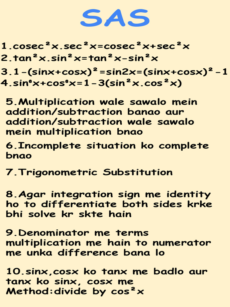 Trigonometric Identities and Integration Tips | PDF