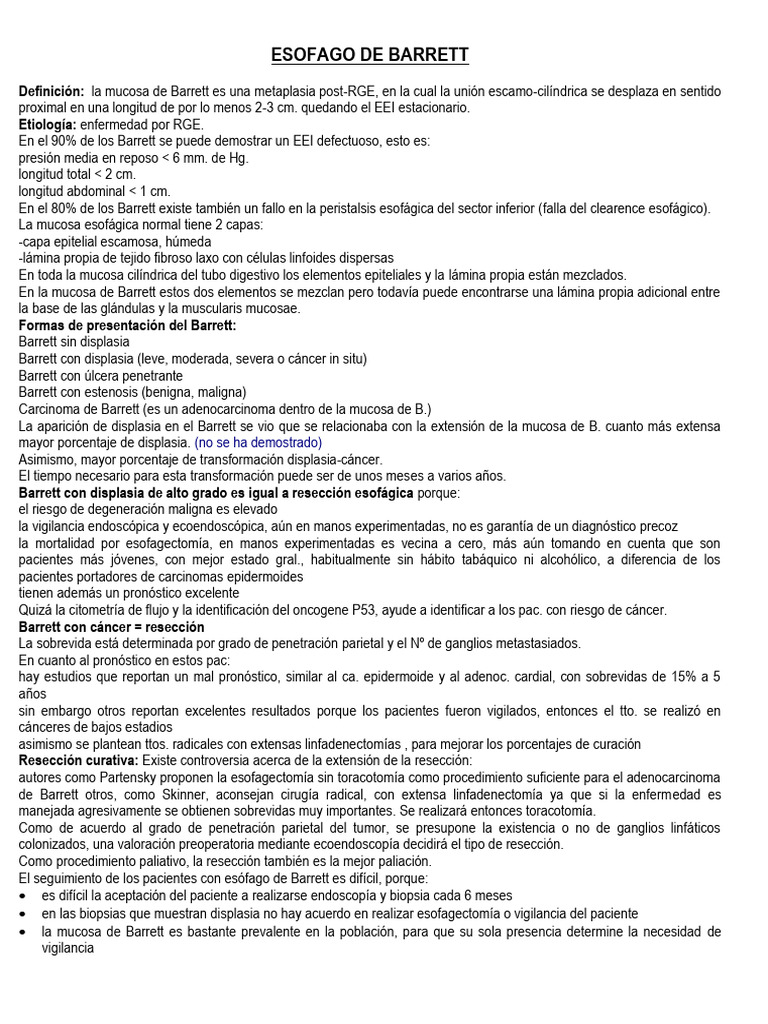 Esofago de Barrett | PDF | Gastroenterología | Enfermedades digestivas