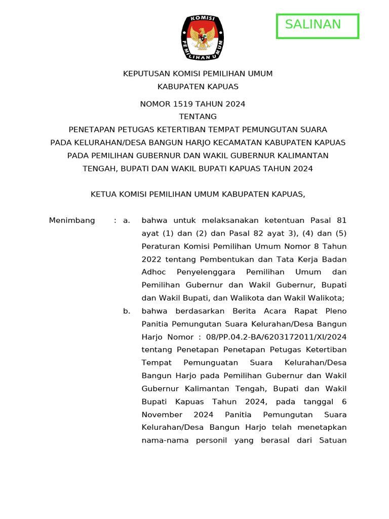 Template SK Petugas Ketertiban TPS Pilkada 2024 | PDF